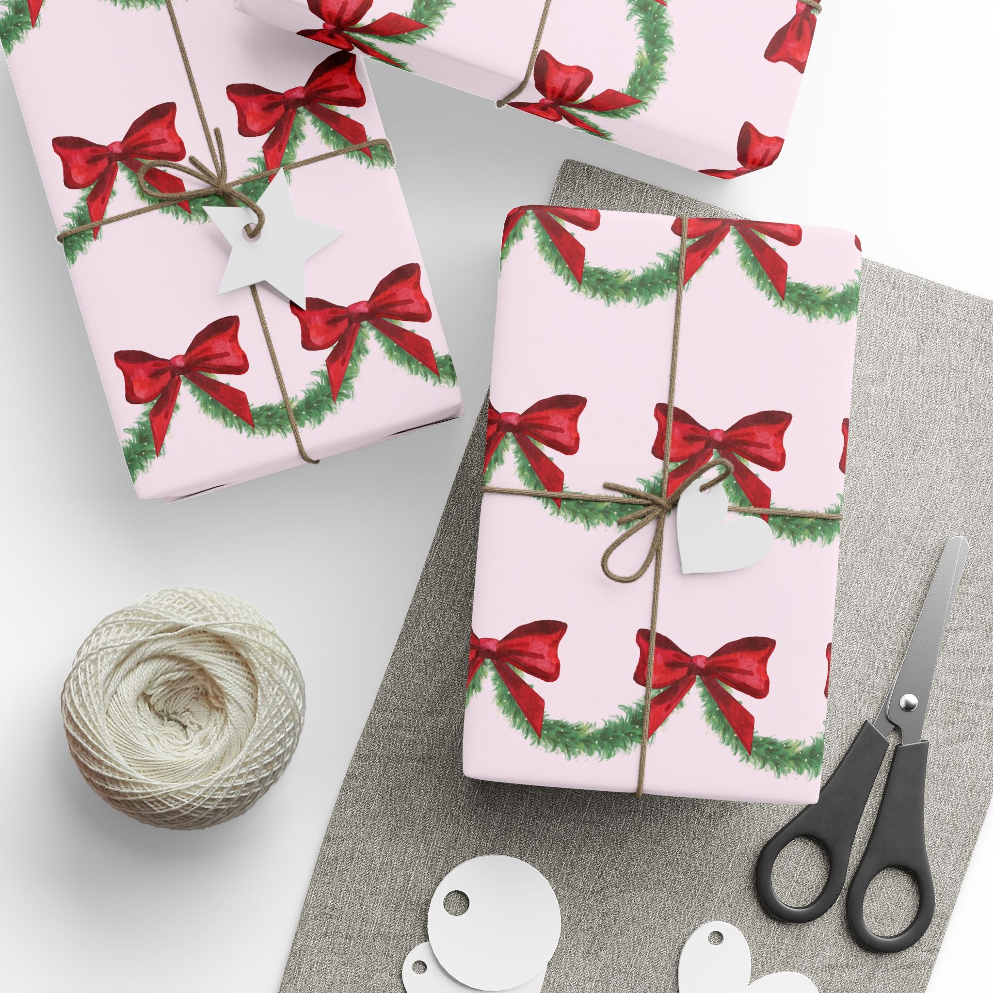 Red Bow & Garland Christmas Wrapping Paper – Classic Holiday Gift Wrap ...